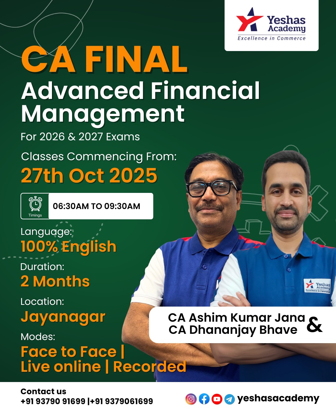 CA Final AFM For 2026 & 2027 Exams By CA Ashim Kumar Jana & CA Dhananjay Bhave - Yeshas Academy